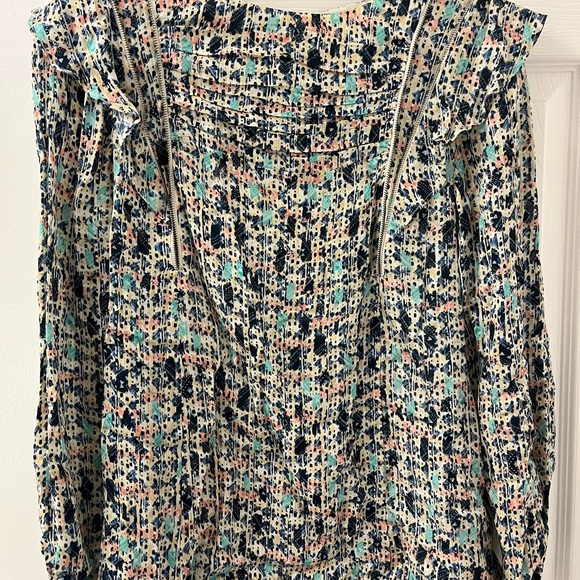 Reiss | Tops | Reiss Blue And Cream Patterned Blouse | Poshmark